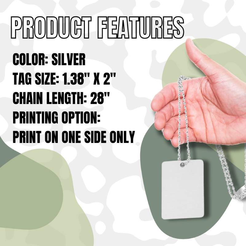 Sublimation Blanks Military ID Tag - SILVER - 1 Side Print + Chain 28 ...